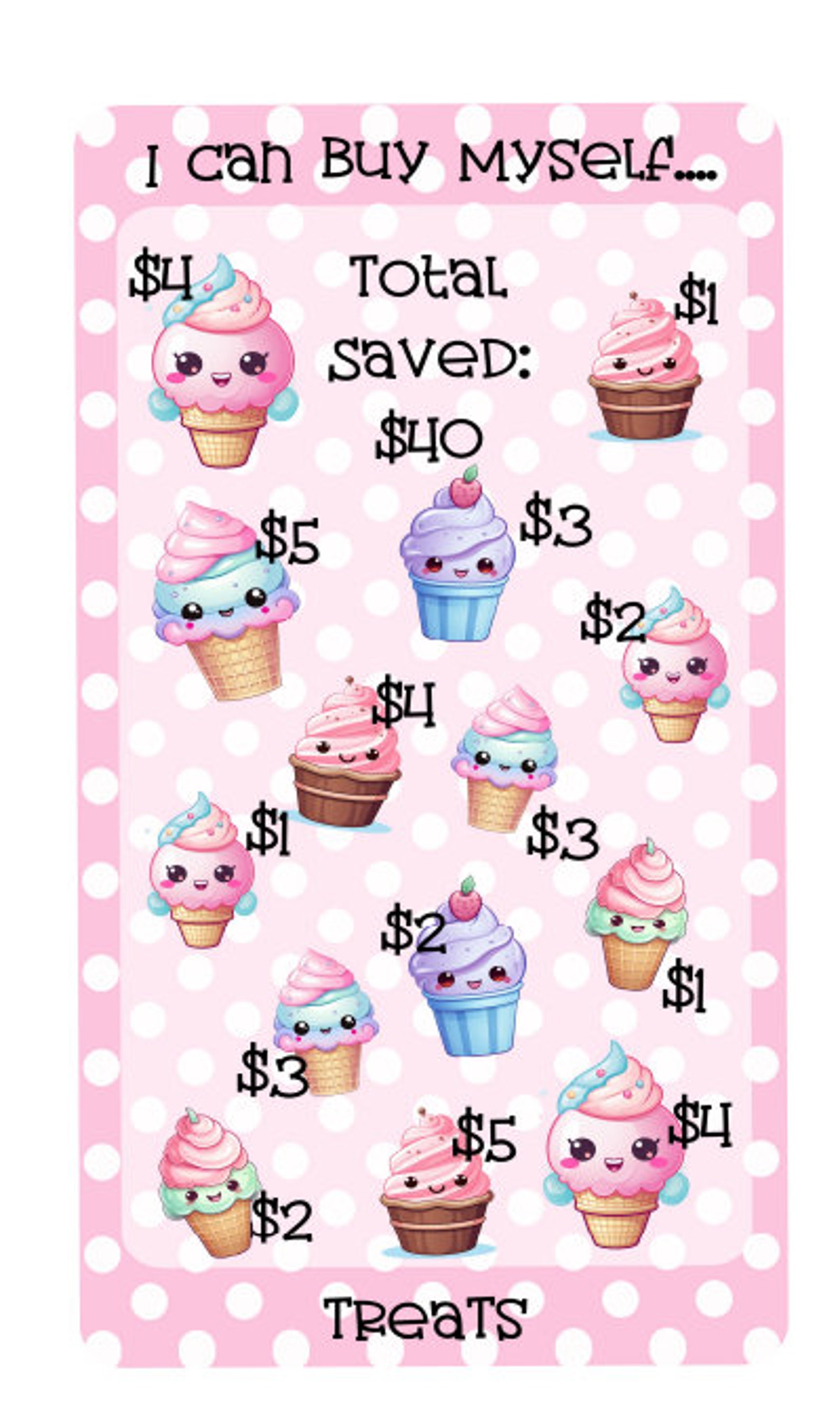 Ice Cream Treats Savings Challenge DIGITAL DOWNLOAD Mini Cash Stuffing ...