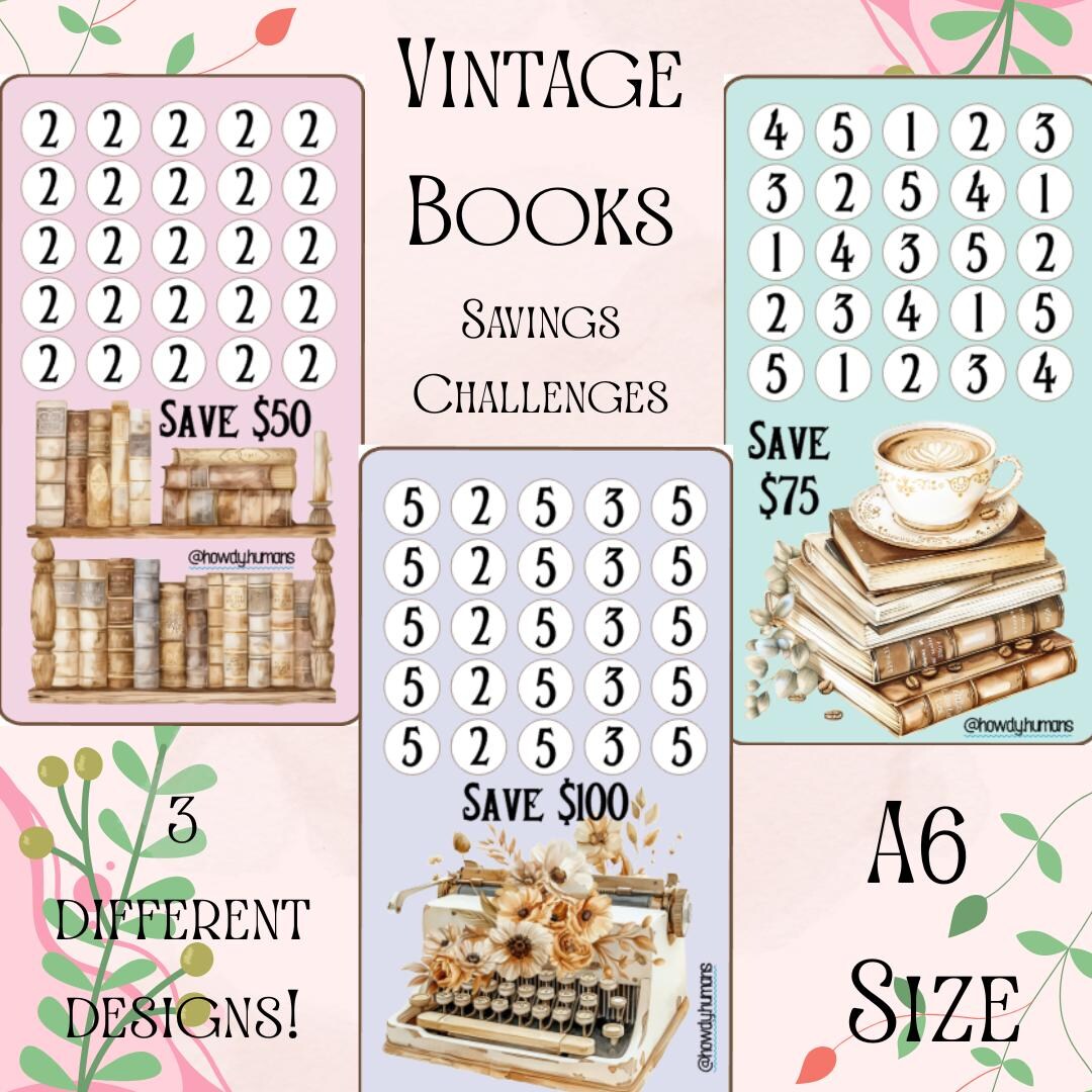 Vintage Book Savings Challenge Bundle 3 Printable A6 Cash Stuffing ...