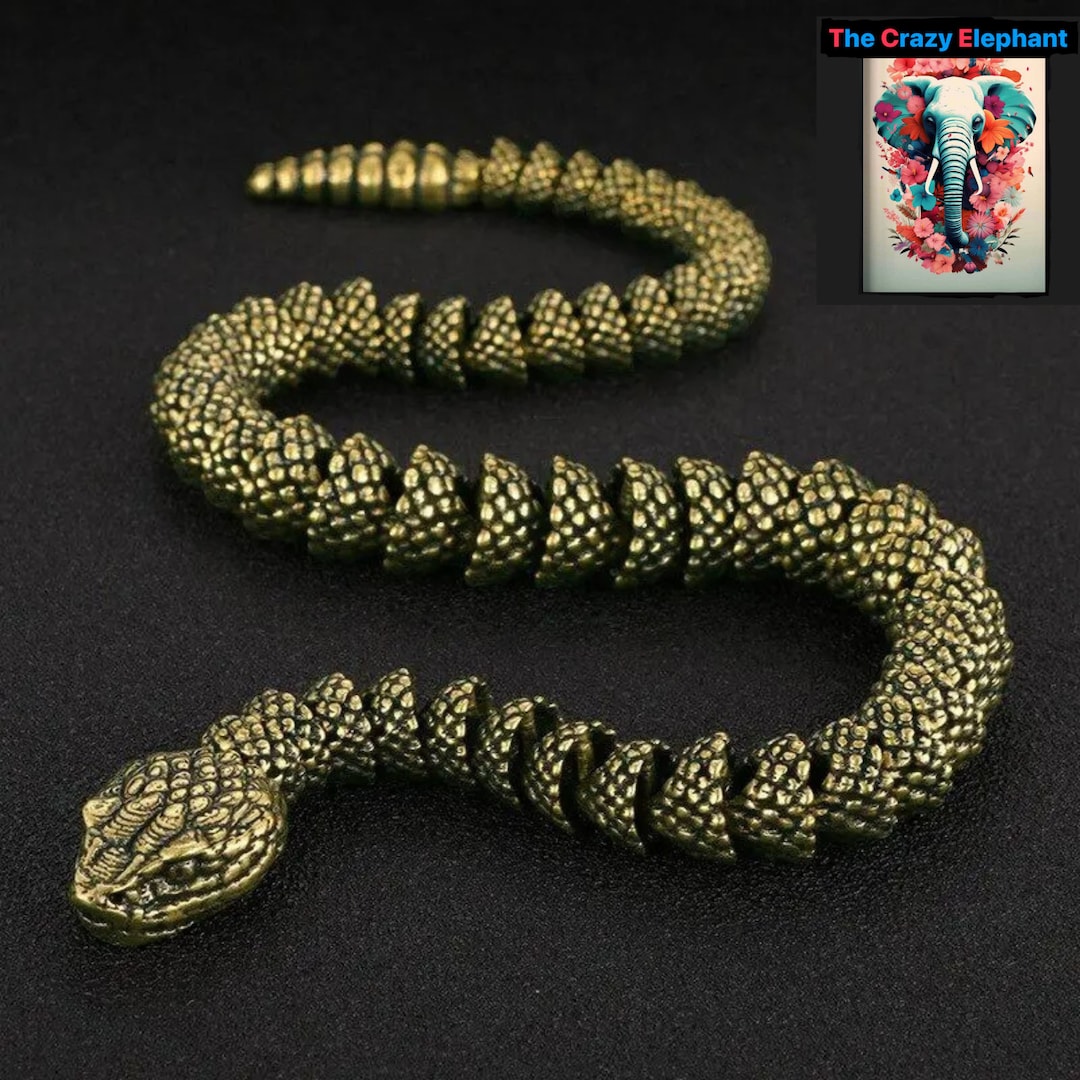 Brass Rattlesnake Figure - Golden Snake Decorative Figurine, Movable ...