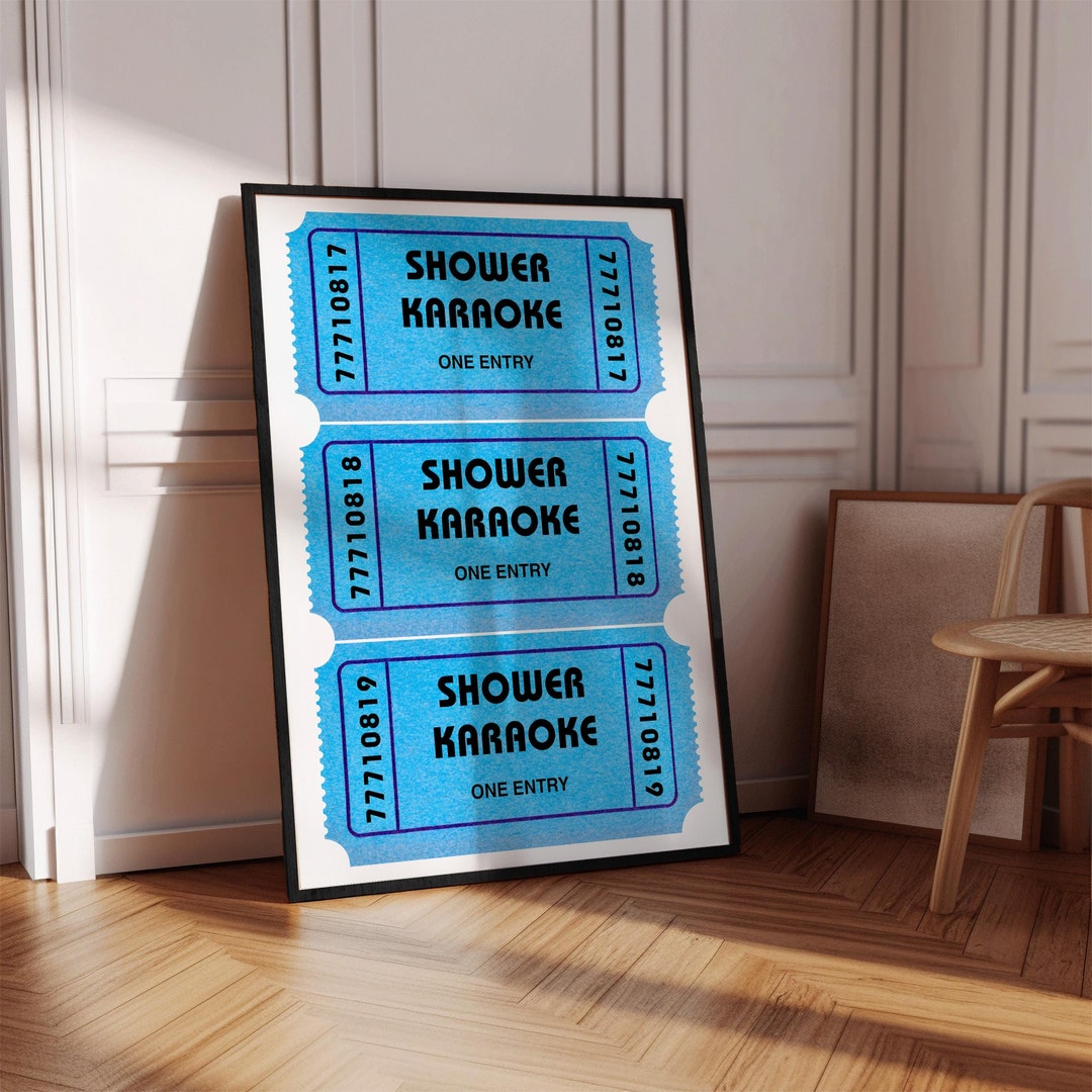 Shower Karaoke Ticket, Print Blue Living Room Poster Aesthetic Shower ...