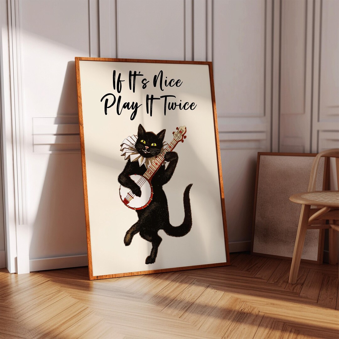 Cute Cat Poster, Retro Cat Print, Cat Player Poster, Musical Print ...