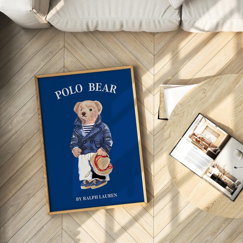 Polo Bear Poster, Ralph Lauren Print, White Polo Bear Style Poster ...