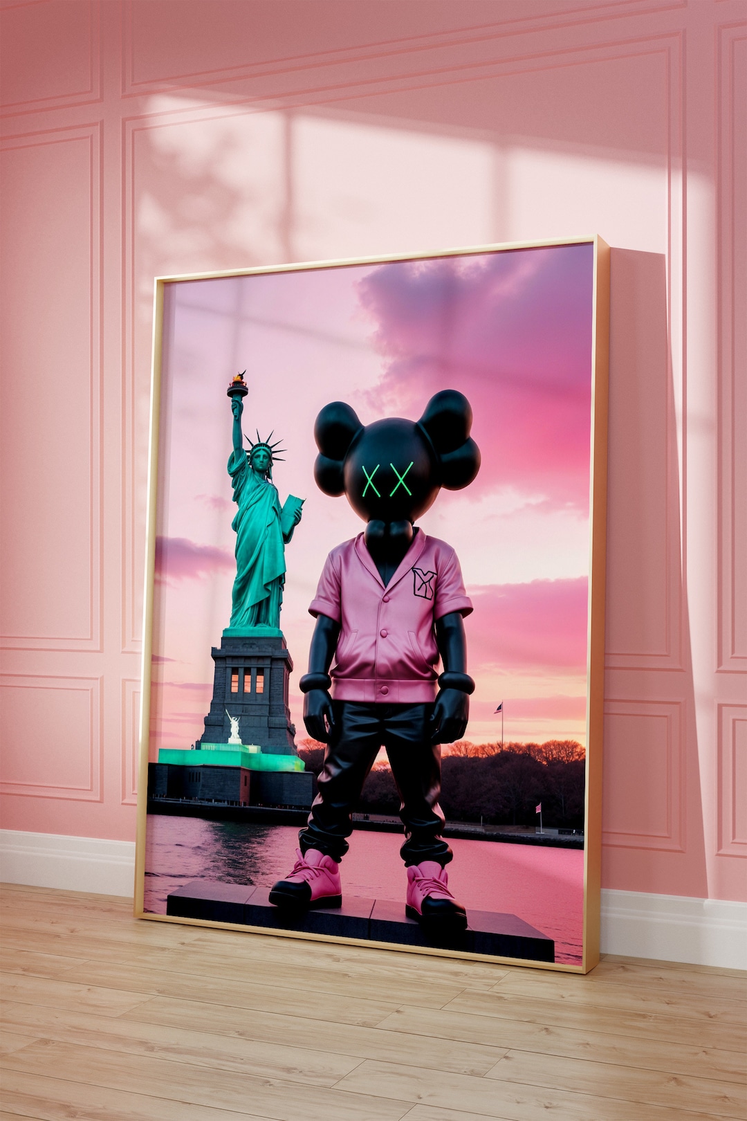 Physical Print Art KAWS and Statue of Liberty, KAWS in New York ...