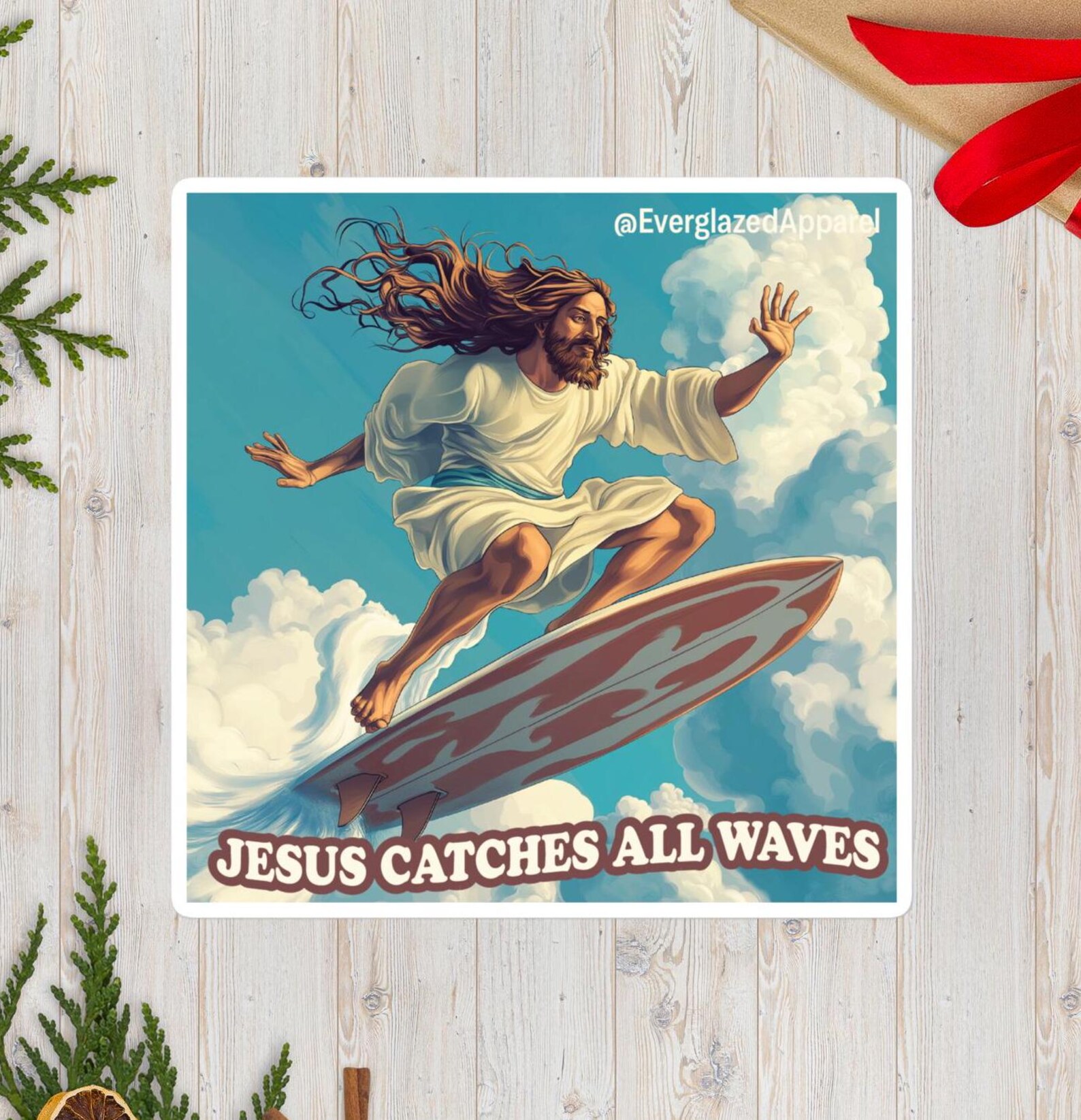 Surfing Jesus Sticker – Funny Religious Meme Decal With Jesus Riding ...