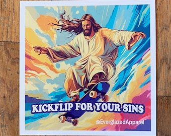 Skateboarding Jesus Sticker - Etsy