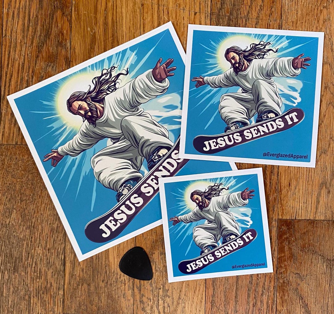 Funny Jesus Snowboard Sticker | Jesus Sticker Vinyl Decal, Religious ...