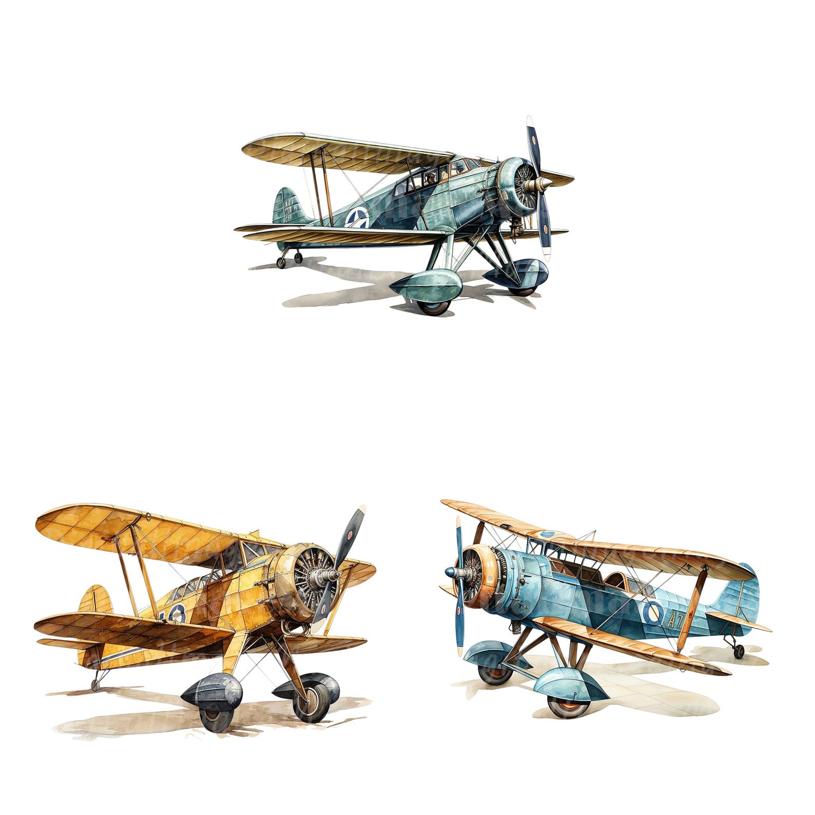 18 Vintage Planes Clipart, Antique Plane, Printable Watercolor Clipart ...