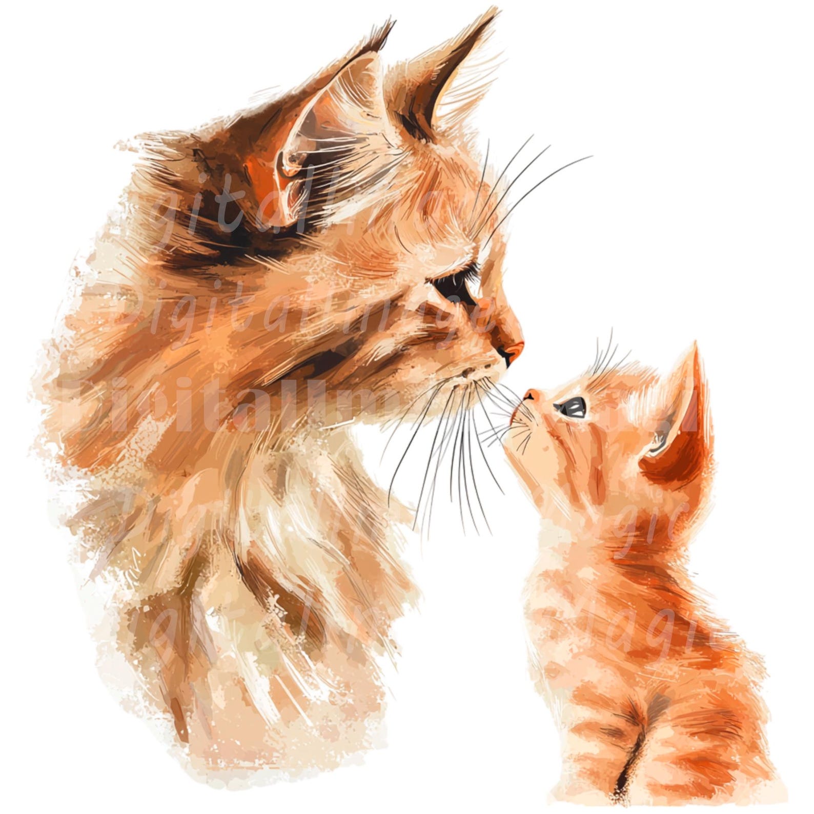 16 Cat and Kitten Clipart, Kitten Love Clipart, Printable Watercolor ...