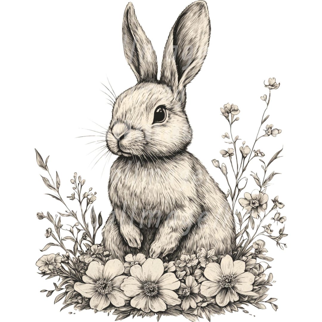 12 Bunny Black Ink Clipart, Vintage Art Clipart, Printable Watercolor ...