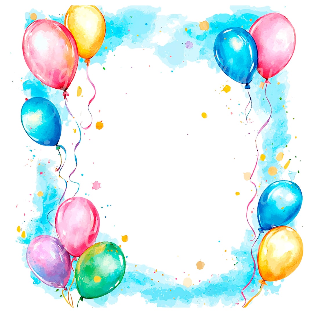 24 Birthday Frame Clipart, Balloons Clipart, Birthday Card, Printable ...