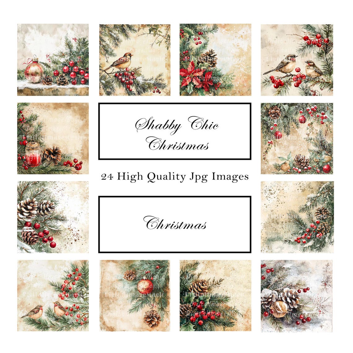 Shabby Chic Christmas 12 X 12 Digital Paper Pack, Scrapbook Paper ...