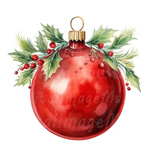 24 Red Bauble Clipart, Christmas Bauble Clipart, Printable Watercolor ...