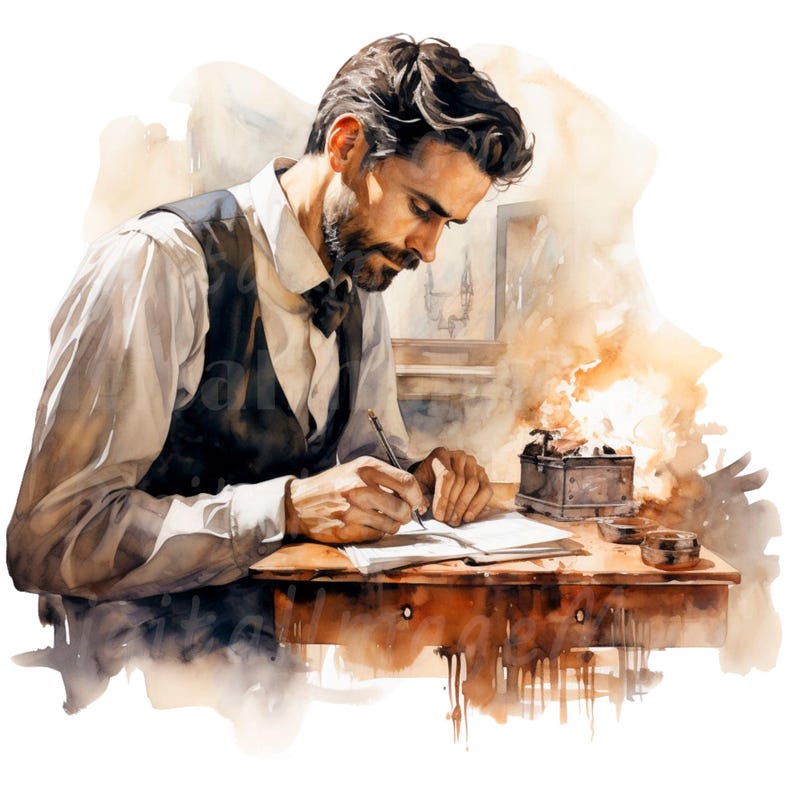 Man Writing Clipart: Watercolor Writer Art (digital Download) - Etsy Canada