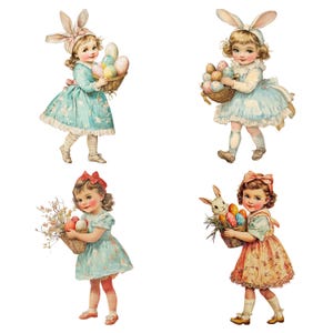 19 Easter Little Girl Clipart, Vintage Clipart, Printable Watercolor ...