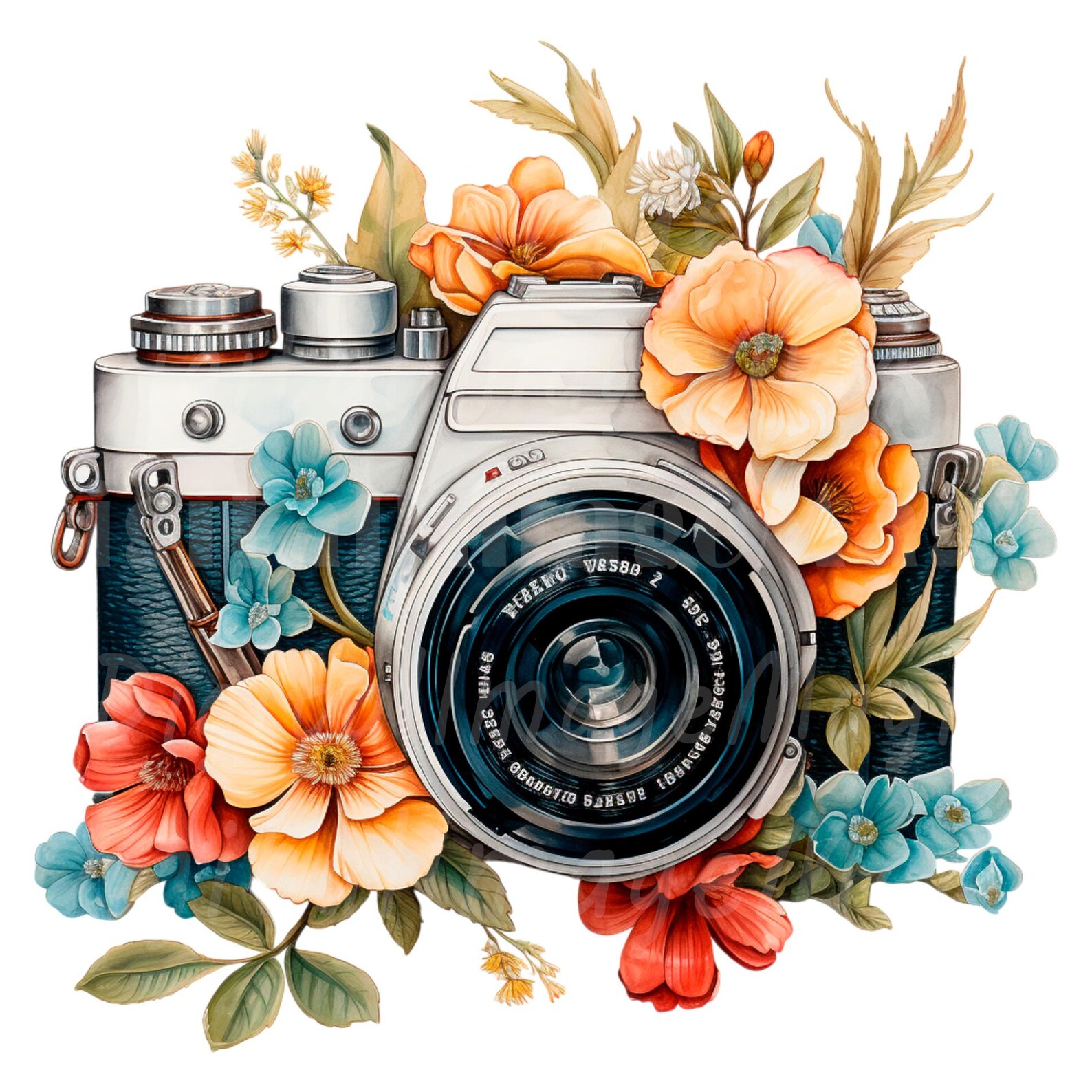 19 Vintage Floral Camera Clipart, Photo Camera, Printable Watercolor ...