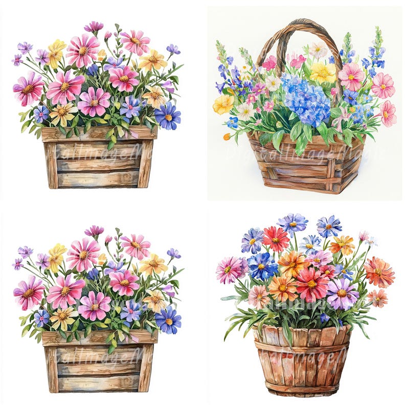 Summer Flowers Clipart 24 High Quality Jpgs Digital Download Card ...