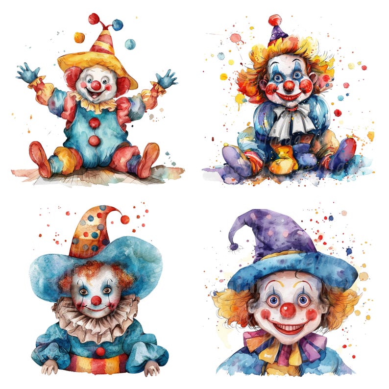 19 Funny Clown Clipart, Watercolor Clown, Printable Watercolor Clipart ...