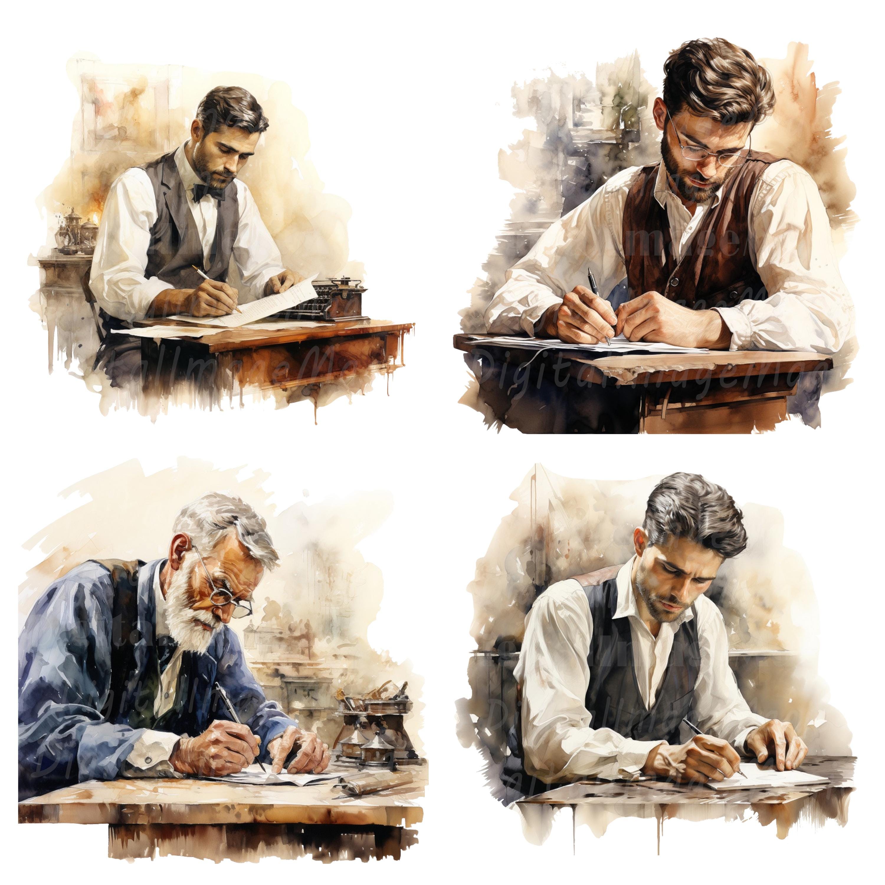 Man Writing Clipart: Watercolor Writer Art (digital Download) - Etsy Canada