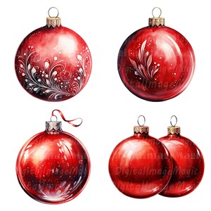 24 Red Bauble Clipart, Christmas Bauble Clipart, Printable Watercolor ...