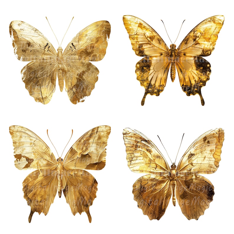 16 Gold Butterfly Clipart, Wall Print, Printable Watercolor Clipart ...