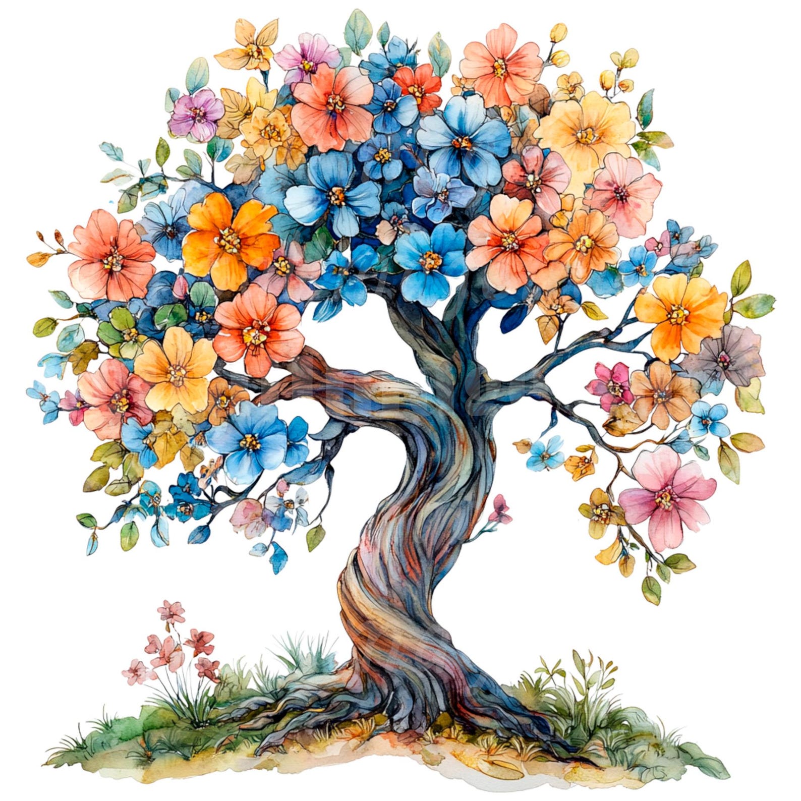 18 Mythical Tree Clipart, Floral Tree Print, Printable Watercolor ...