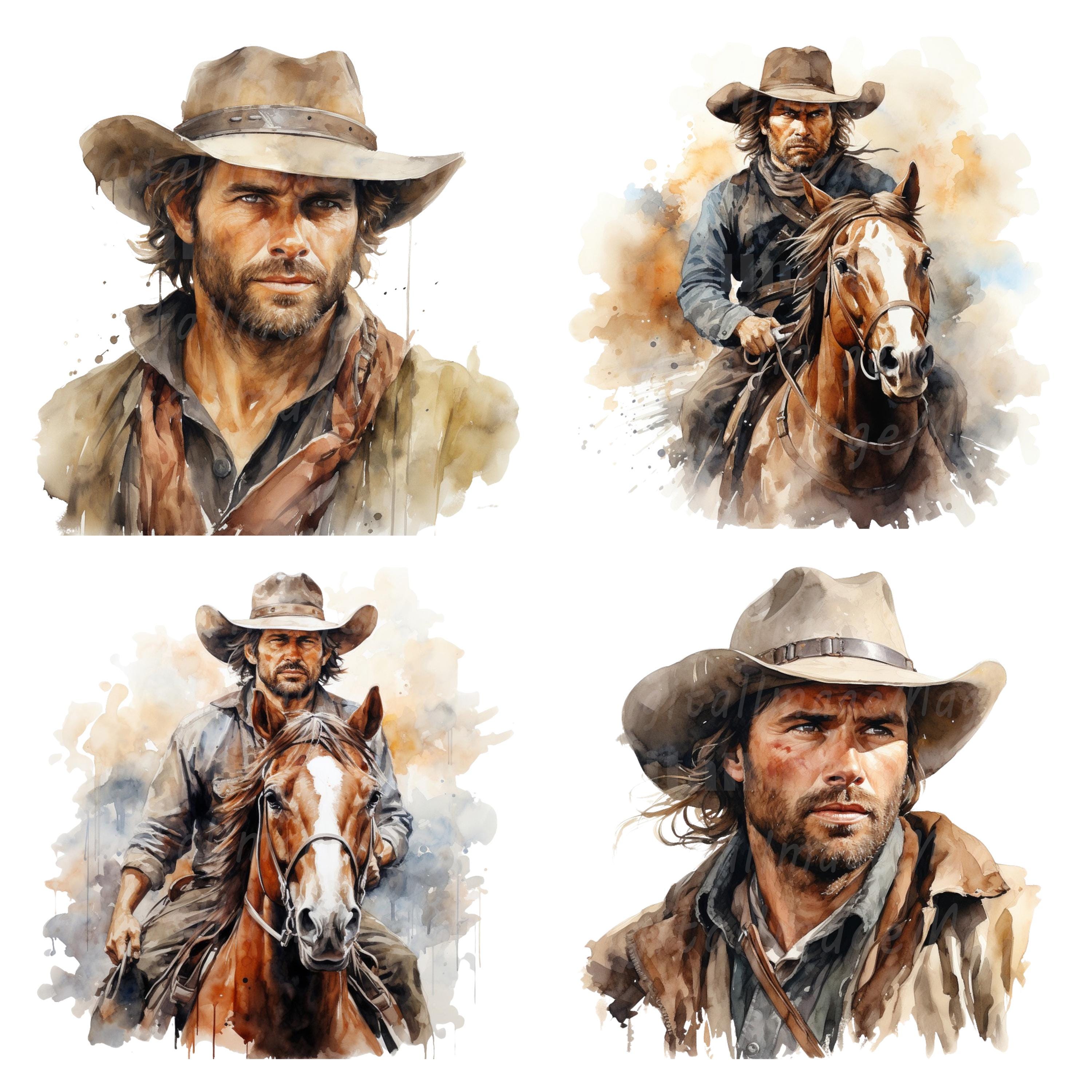 19 Cowboy Clipart, Wild West Cowboy, Printable Watercolor Clipart, High ...