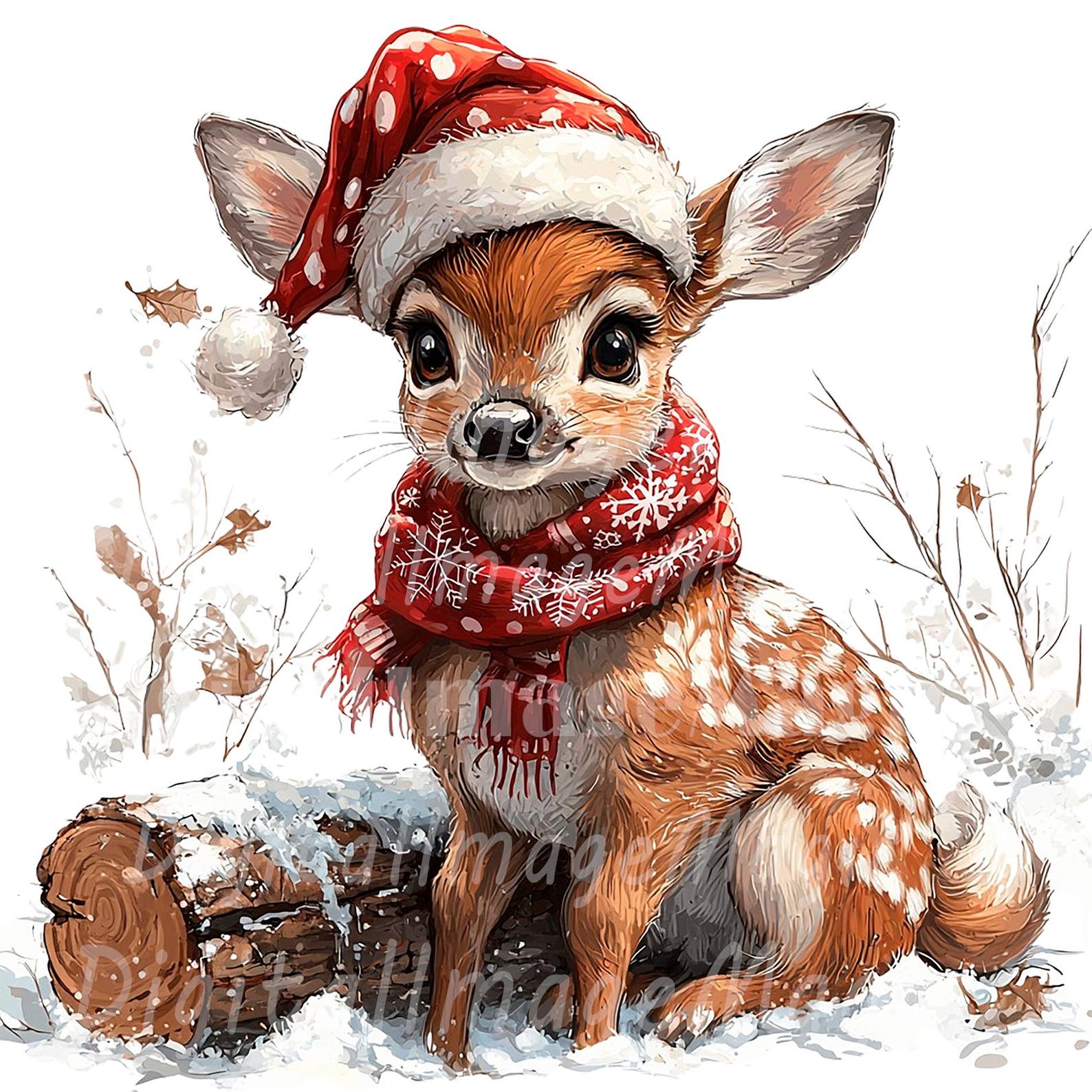 14 Christmas Deer Clipart, Christmas Deer, Printable Watercolor Clipart ...