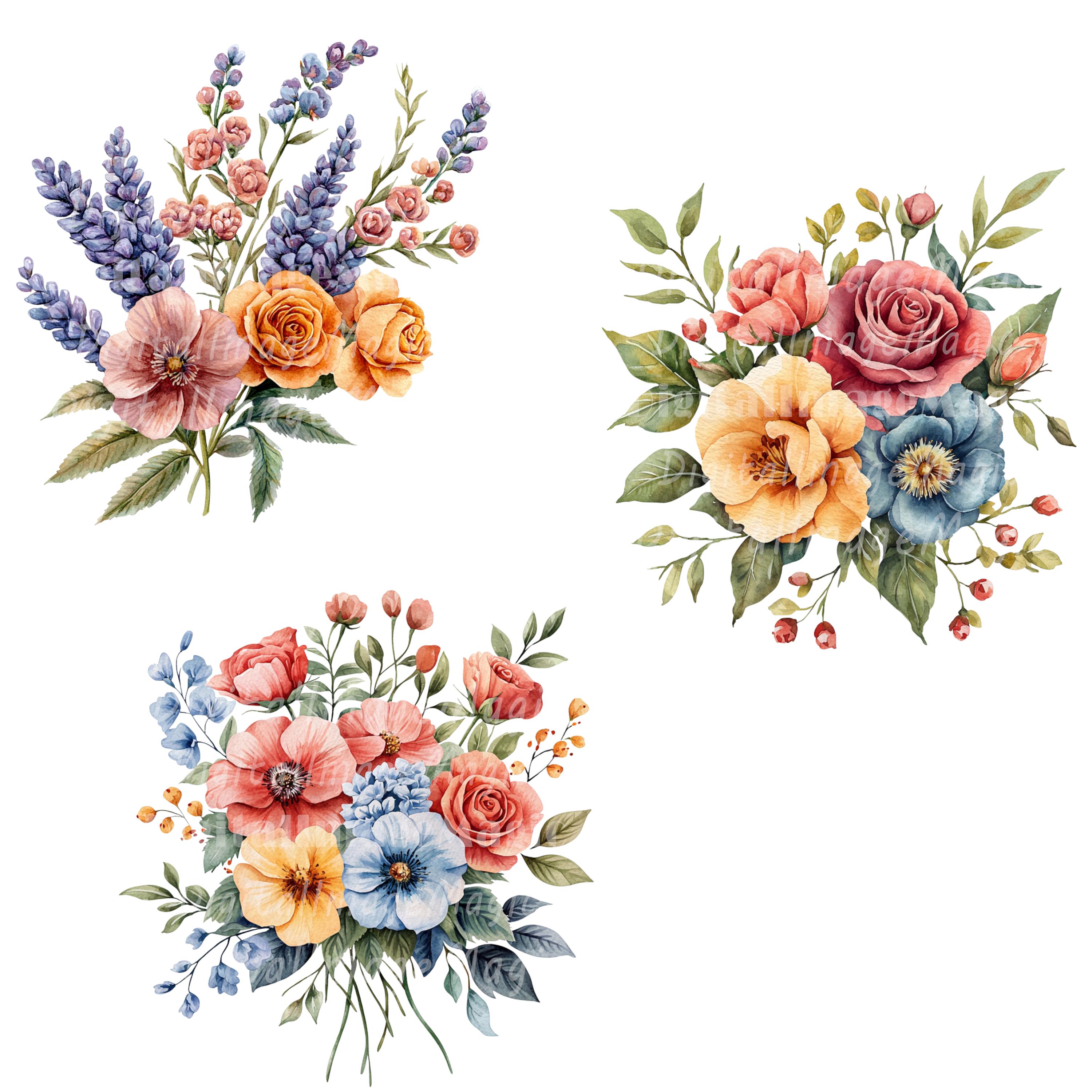 24 Regency Flowers Arrangement Clipart, Romantic Flowers, Printable ...