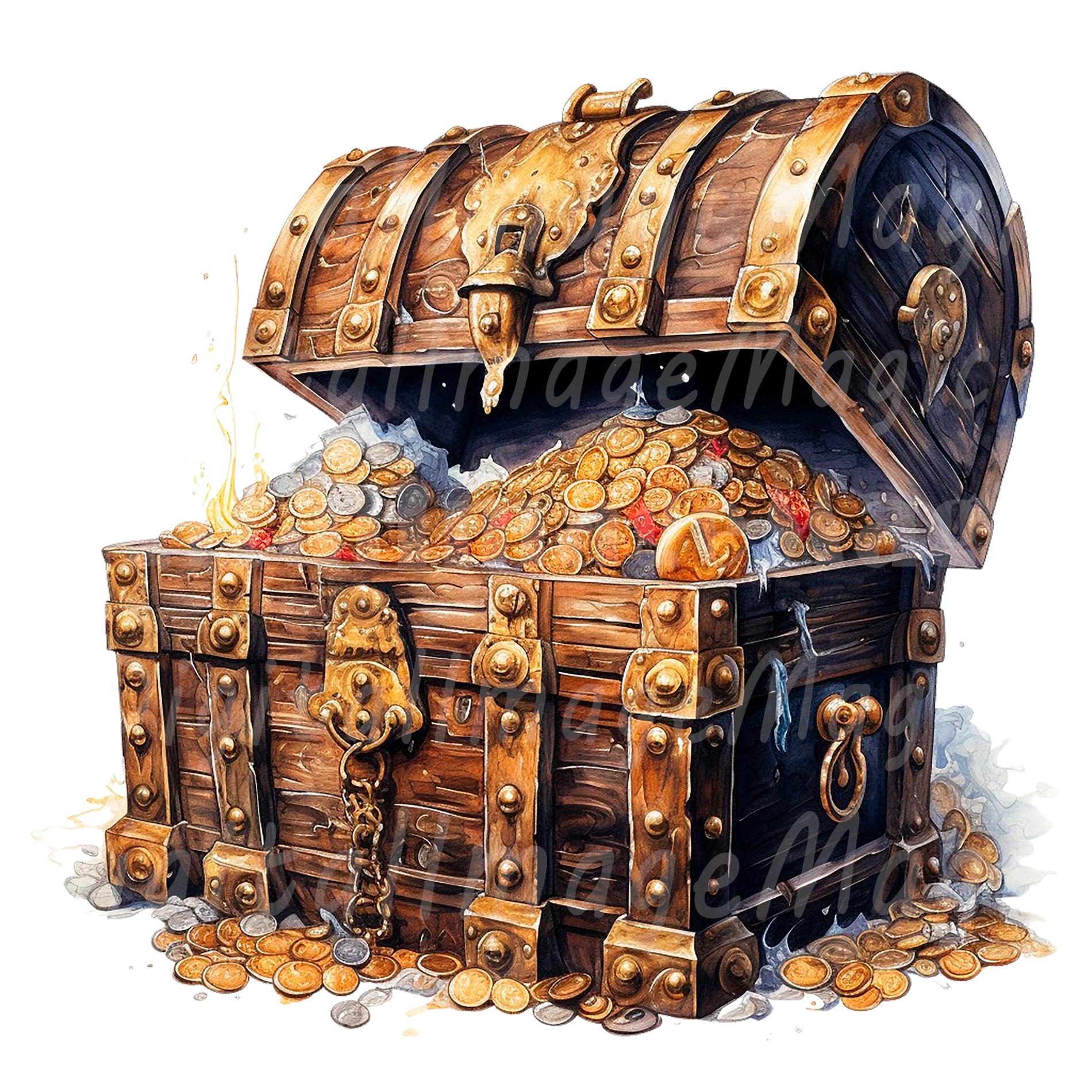 18 Treasure Chest Clipart, Pirate Chest, Printable Watercolor Clipart ...