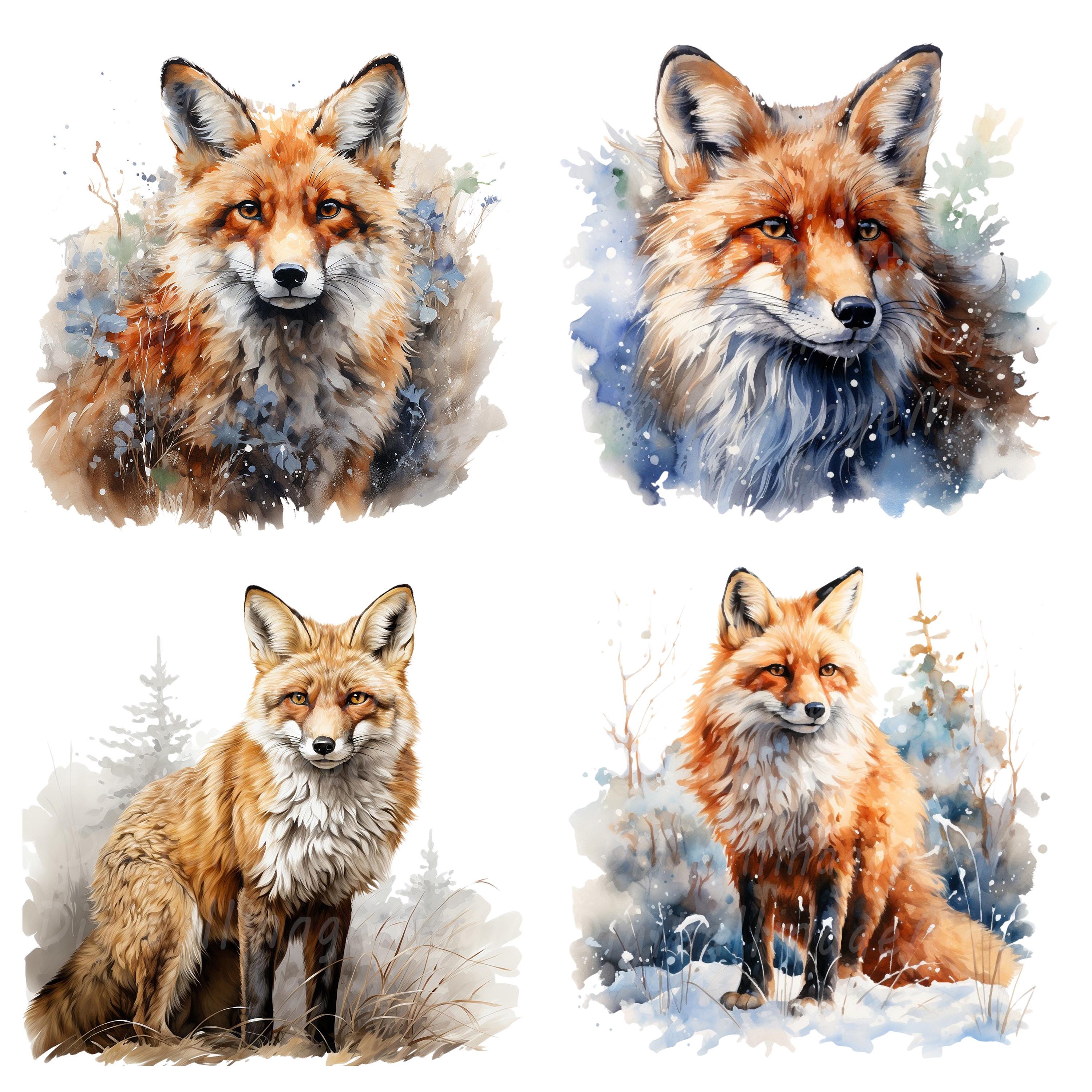 19 Fox in Winter Clipart, Printable Watercolor Clipart, High Quality ...