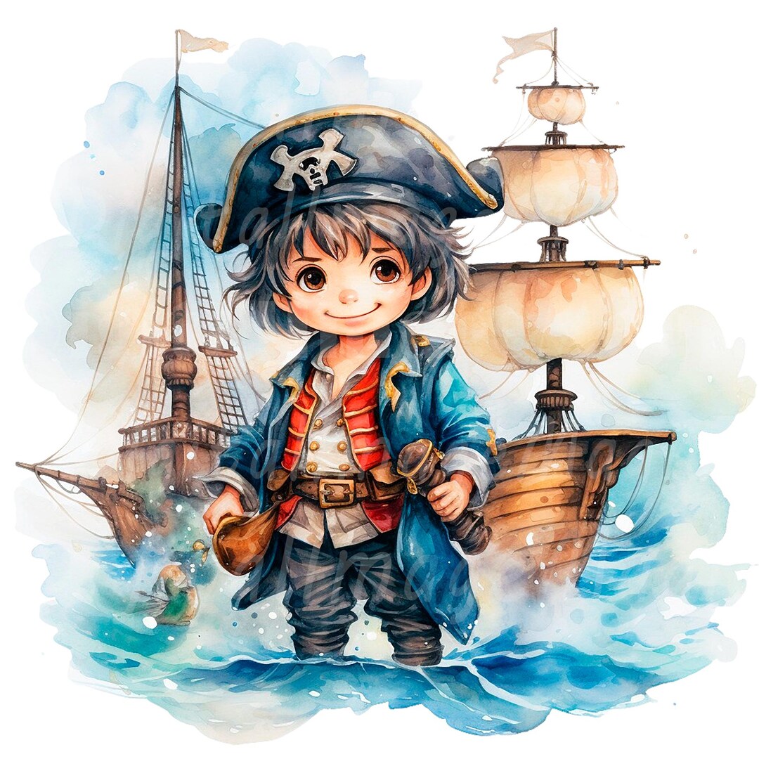 18 Cartoon Pirates Clipart, Cute Pirates Print, Printable Watercolor ...