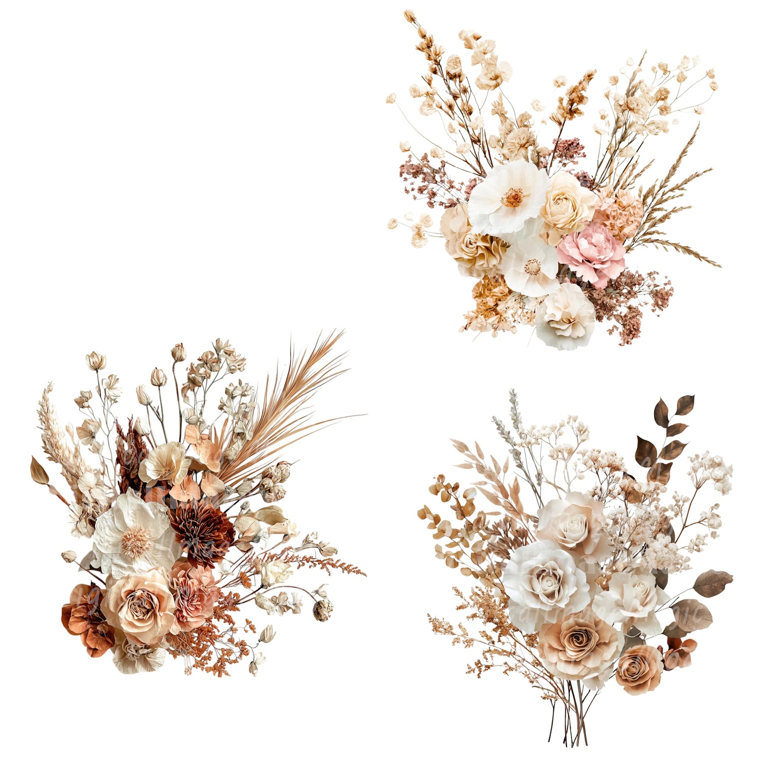 24 Boho Flowers Bouquet Clipart, Flowers Wall Art, Elegant, Printable ...