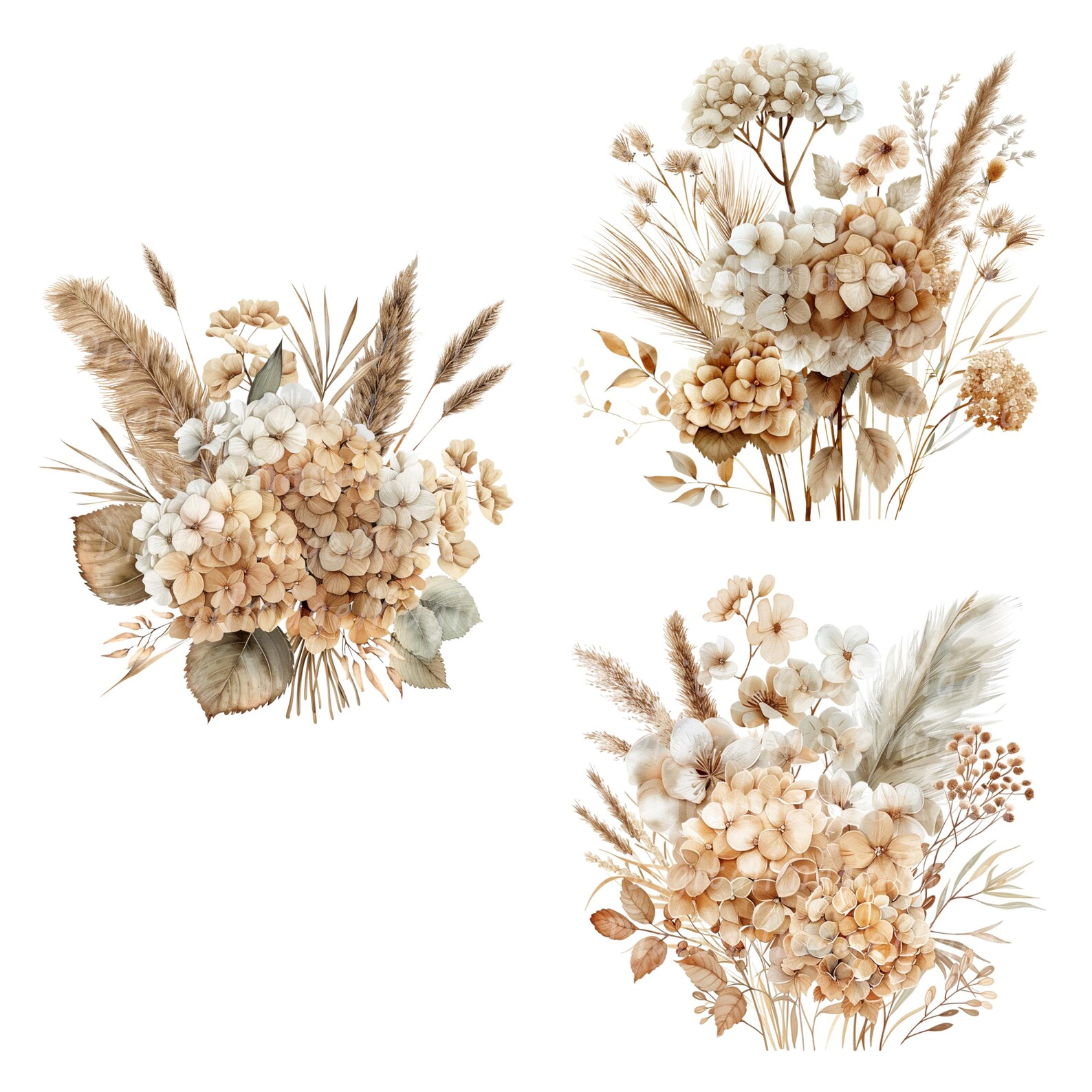 24 Boho Flowers Bouquet Clipart, Flowers Stationery, Hydrangeas ...