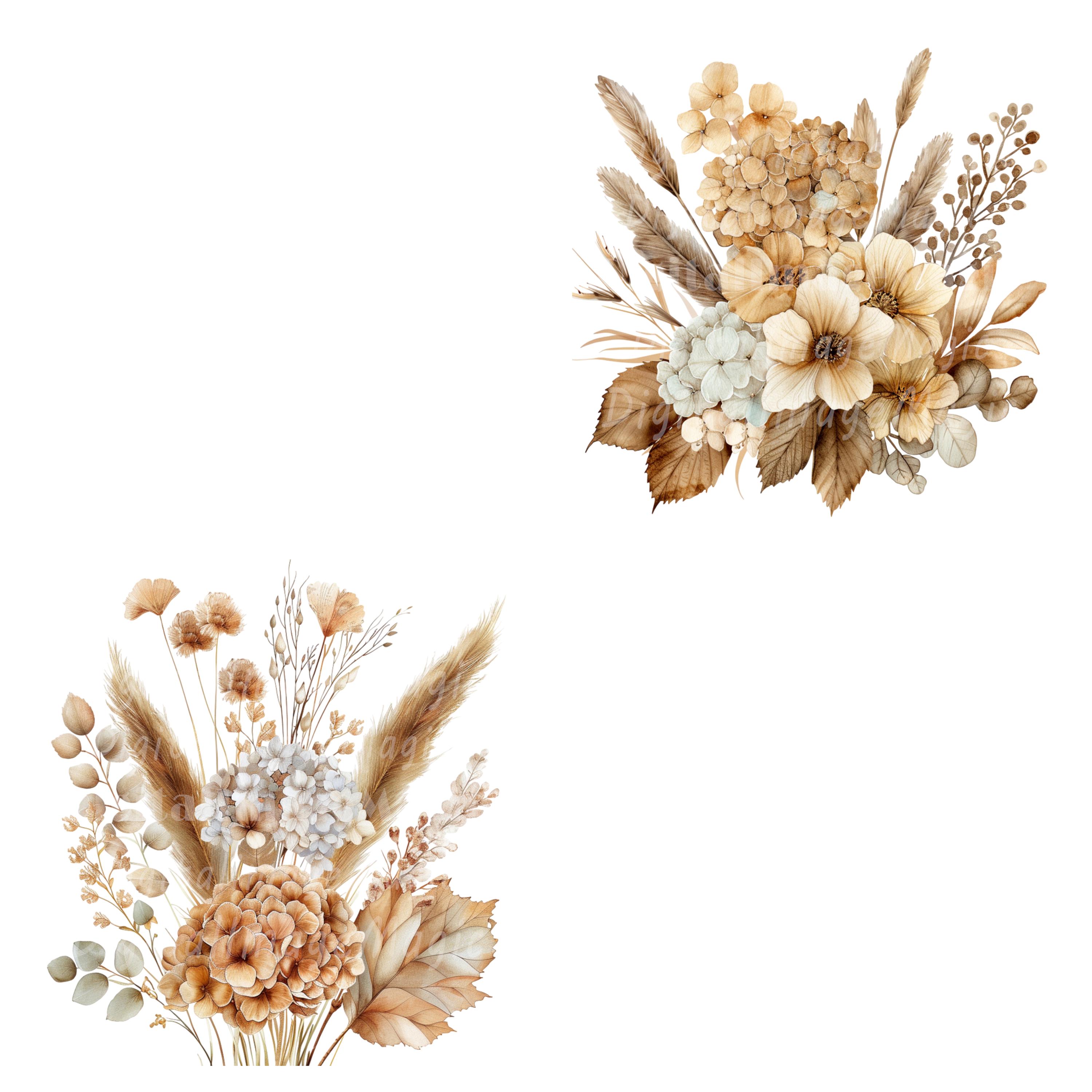 24 Boho Flowers Bouquet Clipart, Flowers Stationery, Hydrangeas ...