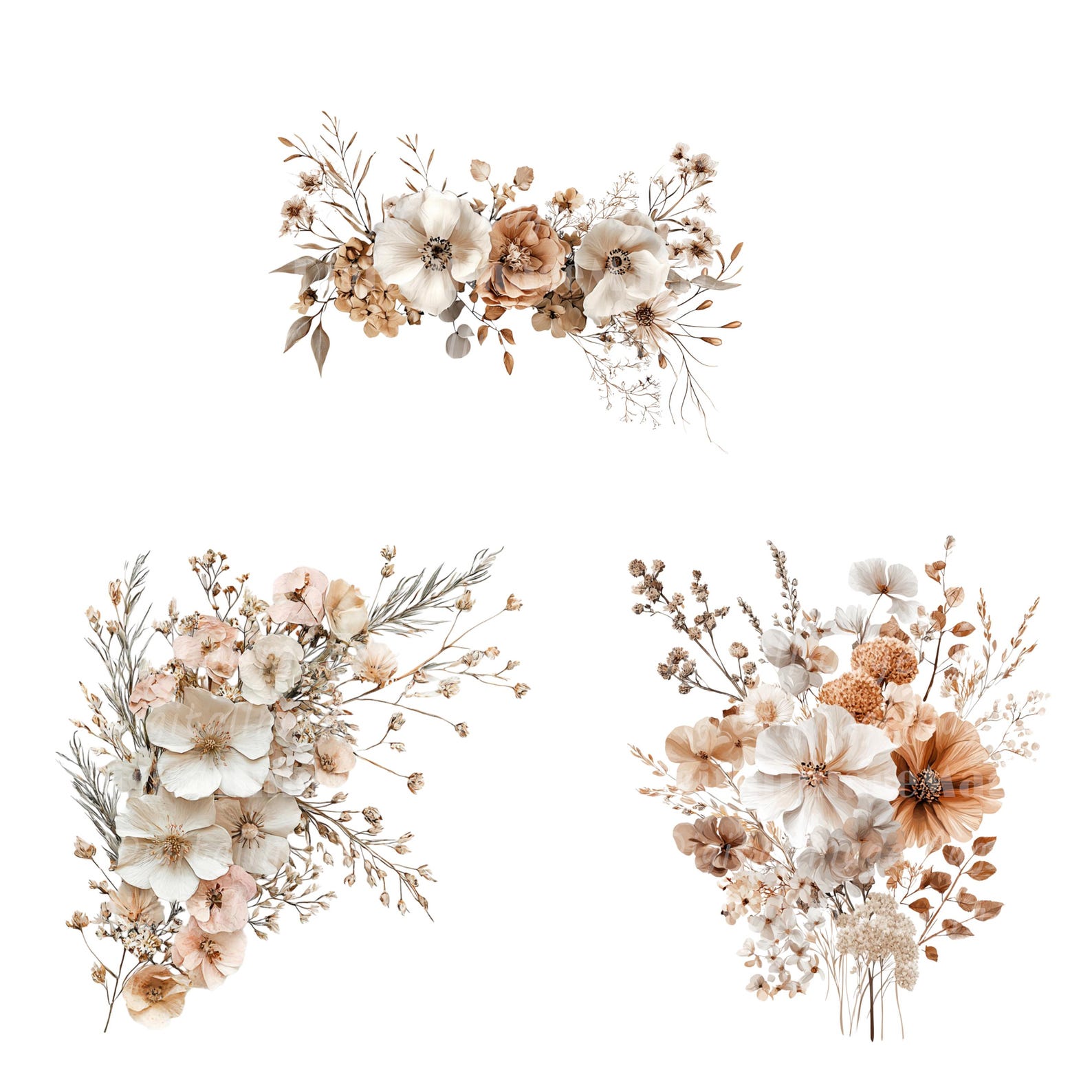 24 Boho Flowers Bouquet Clipart, Flowers Wall Art, Elegant, Printable ...