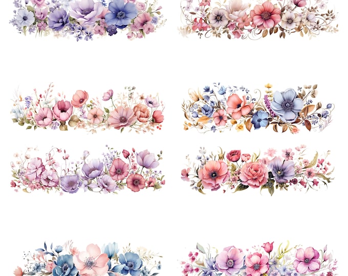 18 Flower Border MIX Clipart, Floral Border Bundle, Digital Clipart ...