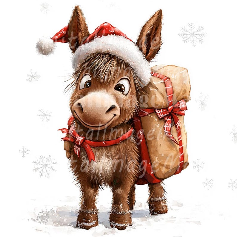 24 Christmas Donkey Clipart, Christmas Donkey, Printable Watercolor ...