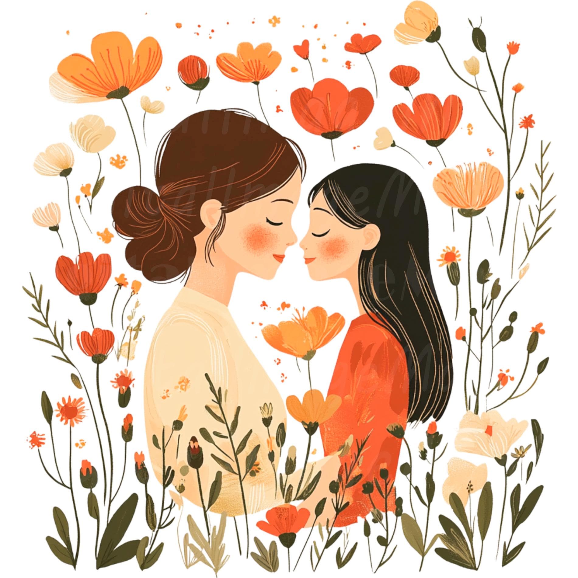 19 Mother and Daughter Clipart, Mother's Day Card, Printable Watercolor ...