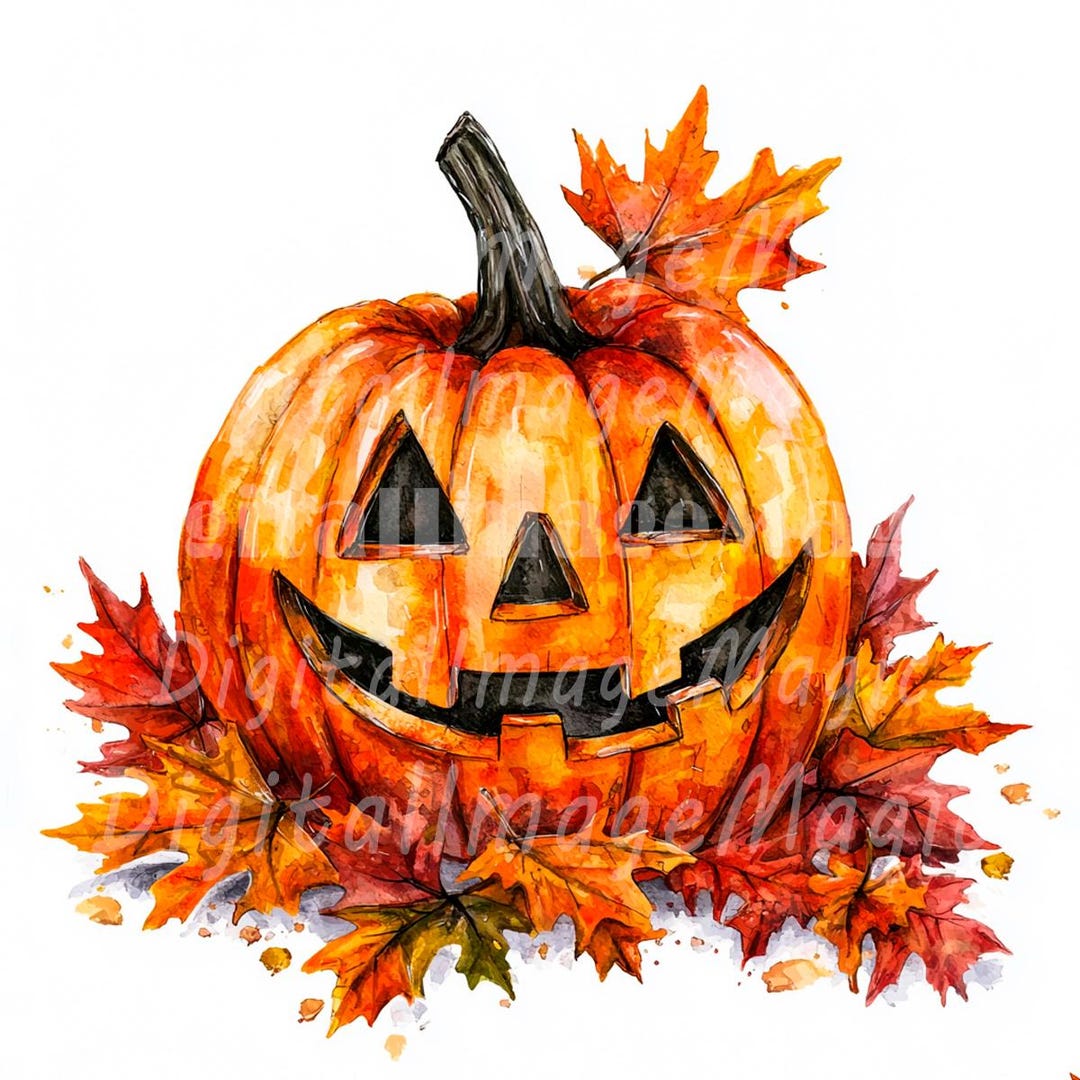 24 Halloween Pumpkin Clipart, Printable Watercolor Clipart, High ...