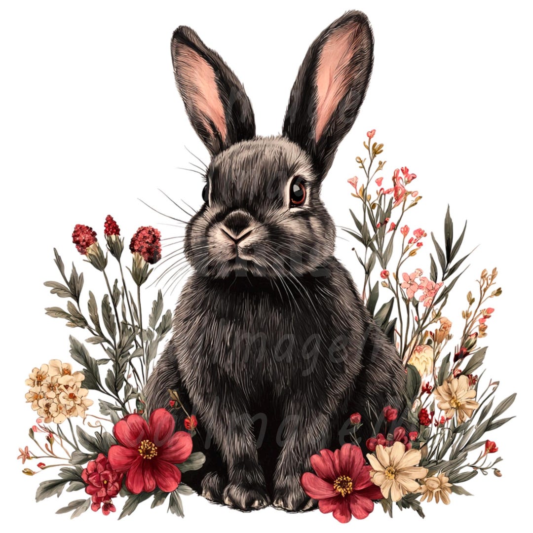 18 Bunny Black Ink Clipart, Vintage Art Clipart, Printable Watercolor ...