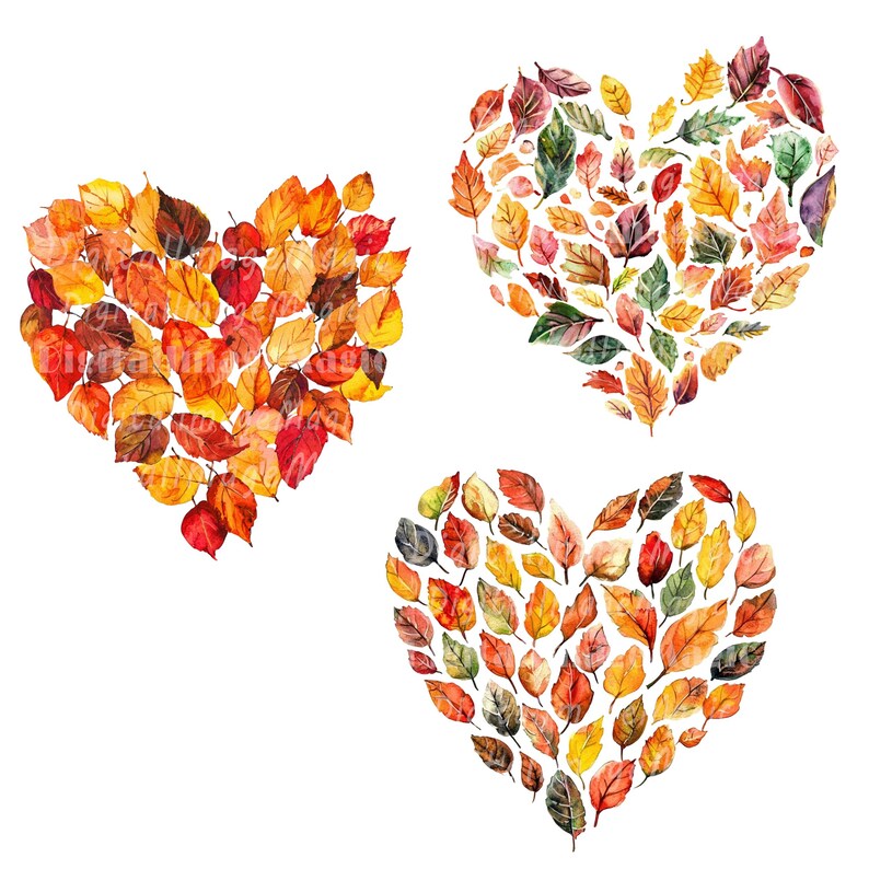 24 Autumn Leaves Heart Clipart, Fall Leaves Heart, Digital Clipart ...