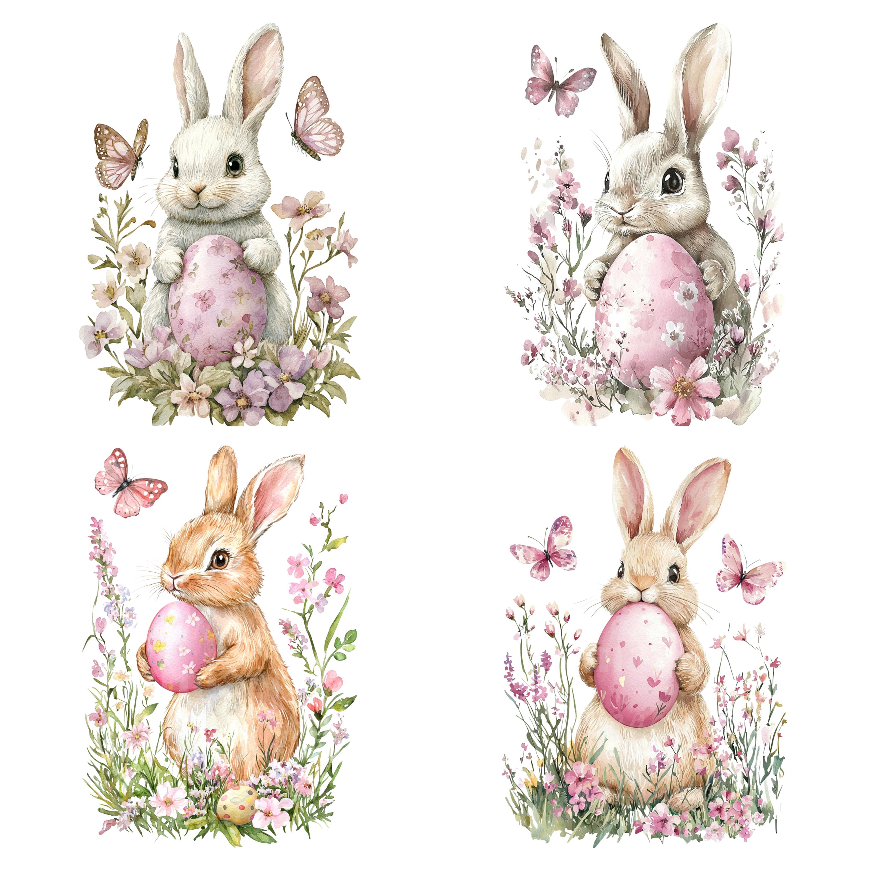 18 Easter Bunny and Egg Clipart, Easter Clipart, Printable Watercolor ...