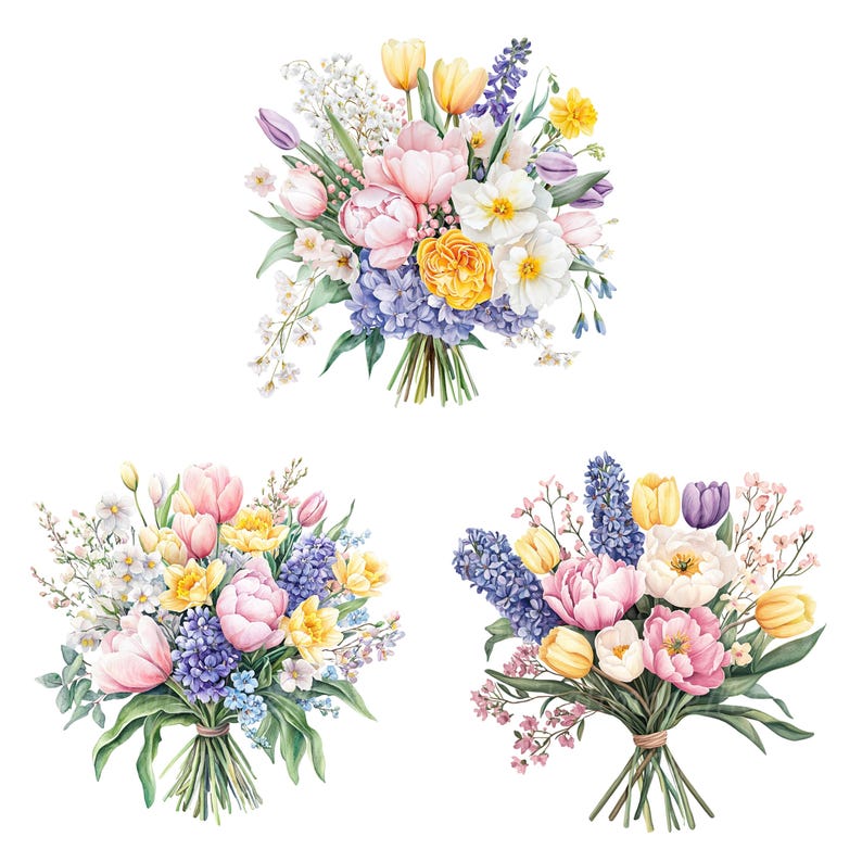 18 Spring Flowers Clipart, Flowers Bouquet Clipart, Printable ...