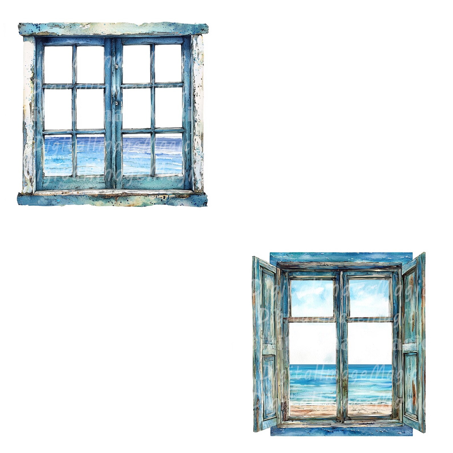 24 Window Ocean View Clipart, Window to Sea Clipart, Printable ...