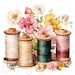 18 Vintage Spools of Thread Clipart, Floral, Printable Watercolor ...