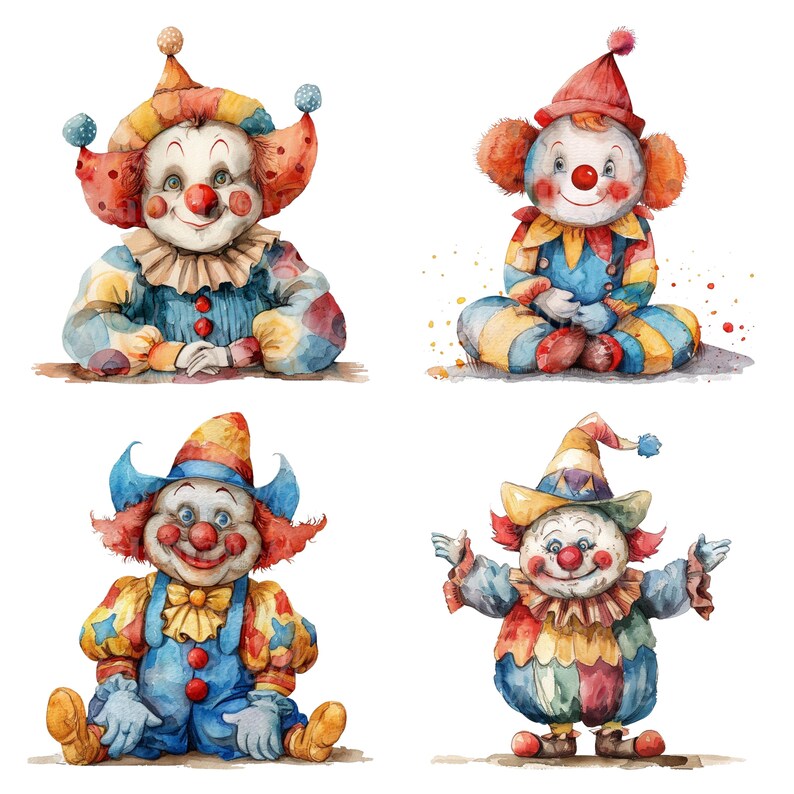 19 Funny Clown Clipart, Watercolor Clown, Printable Watercolor Clipart ...
