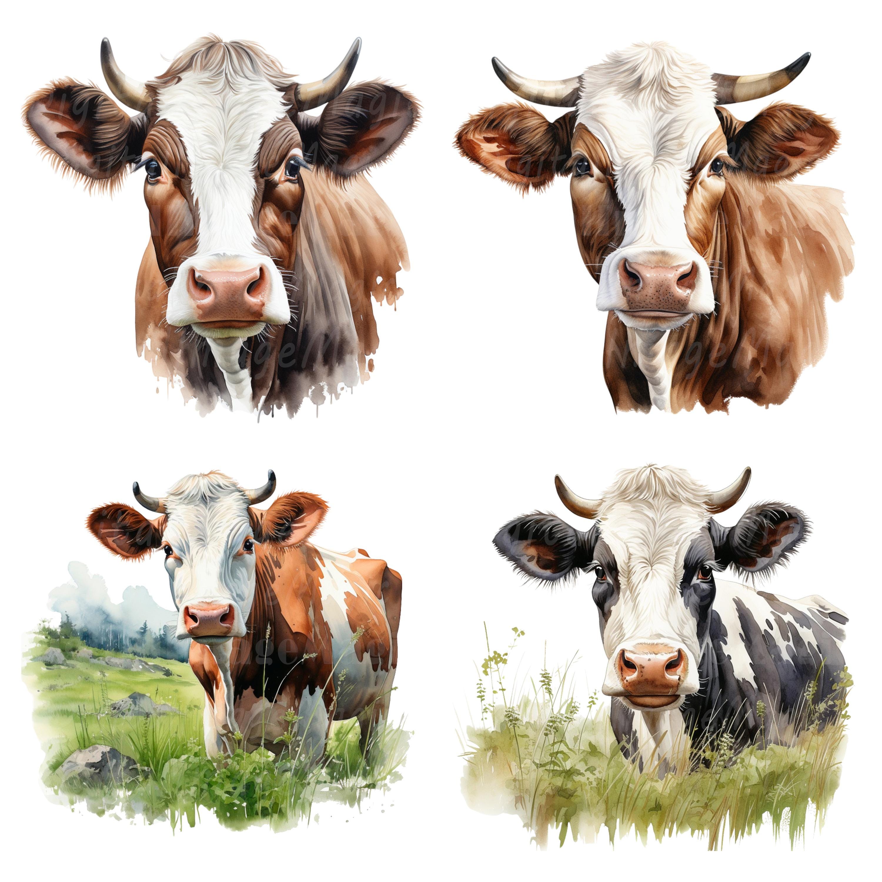Watercolor Cow Clipart: Farm Animal PNG Images (digital Download ...