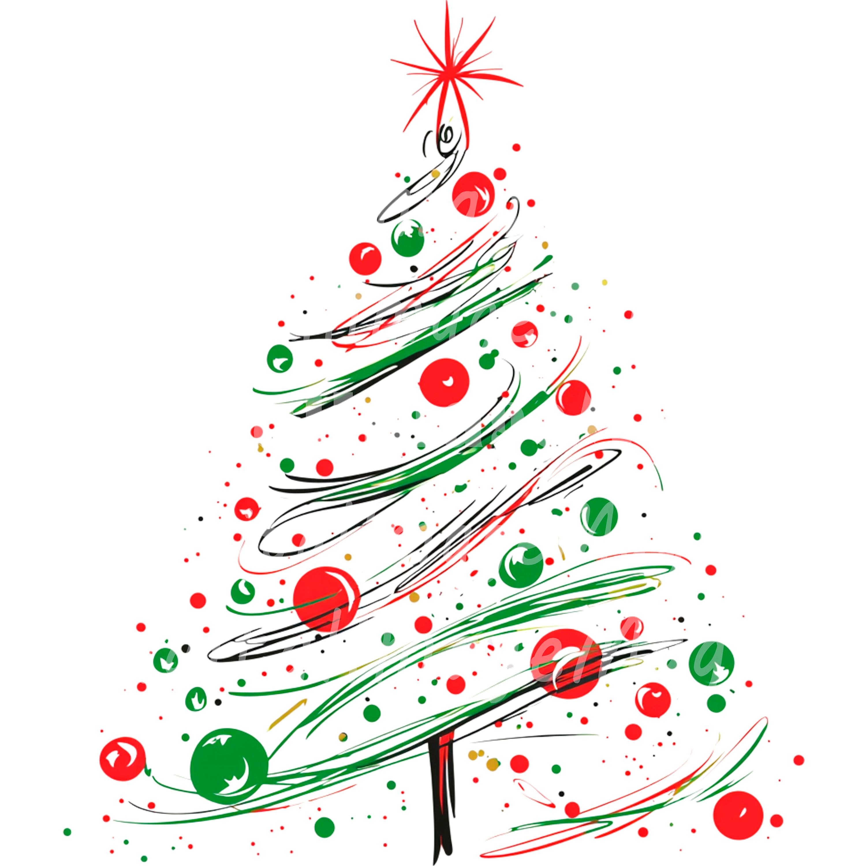 24 Line Art Christmas Tree Clipart, Minimalistic, Printable Watercolor ...