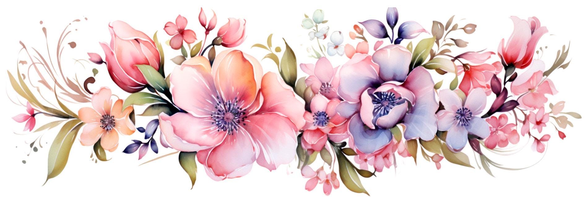 18 Flower Border MIX Clipart, Floral Border Bundle, Digital Clipart ...