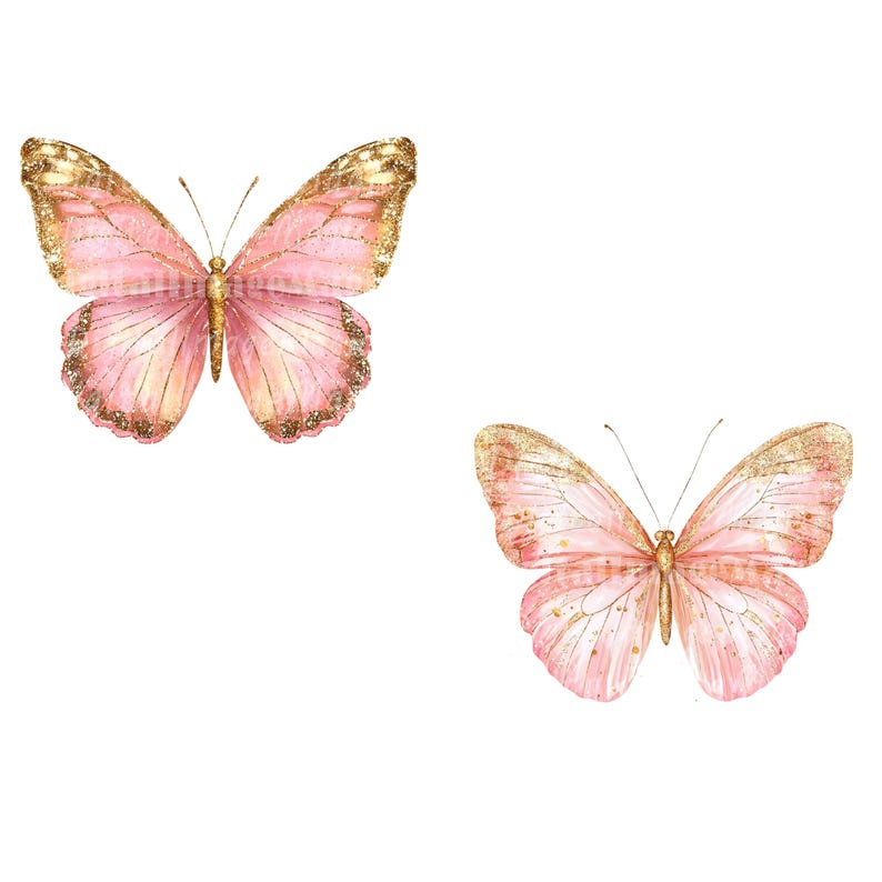 24 Pink Golden Butterfly Clipart, Wall Print, Printable Watercolor ...